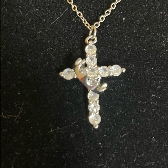 Jewelry | Elegant Silver Tone And Rhinestone Cross With Crown Pendant ...